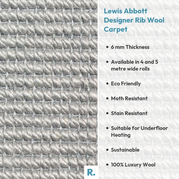 Lewis Abbott Designer Rib 100% Wool Carpet | From £55.95 / sq. metre