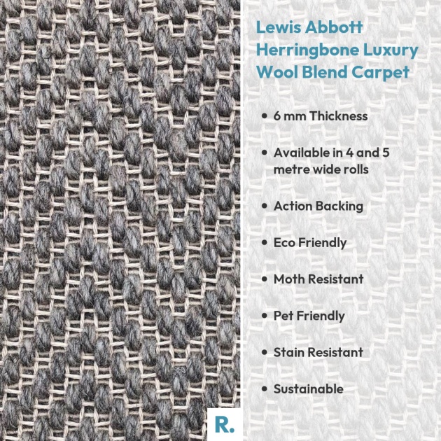Lewis Abbott Herringbone Luxury Wool Blend Carpet | From £37.95 / sq. metre