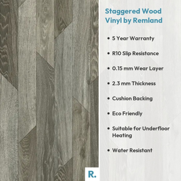 Staggered Wood Vinyl by Remland | From £6.95 / sq. metre