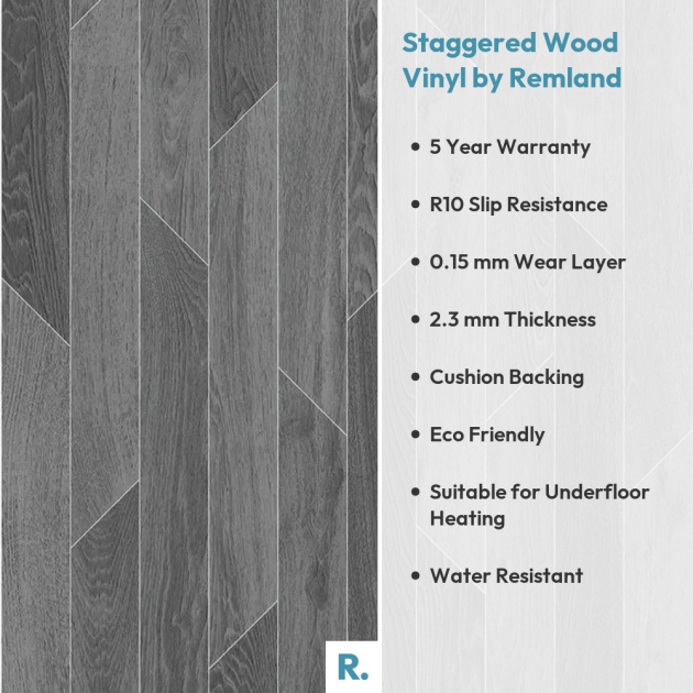 Staggered Wood Vinyl by Remland | From £6.95 / sq. metre