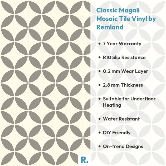 Classic Magali Mosaic Tile Vinyl by Remland | From £8.95 / sq. metre