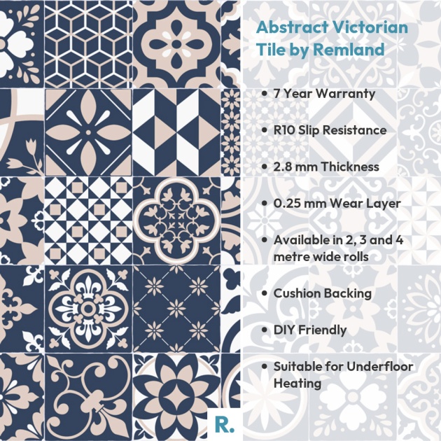 Abstract Victorian Tile Vinyl by Remland | From £8.95 / sq. metre