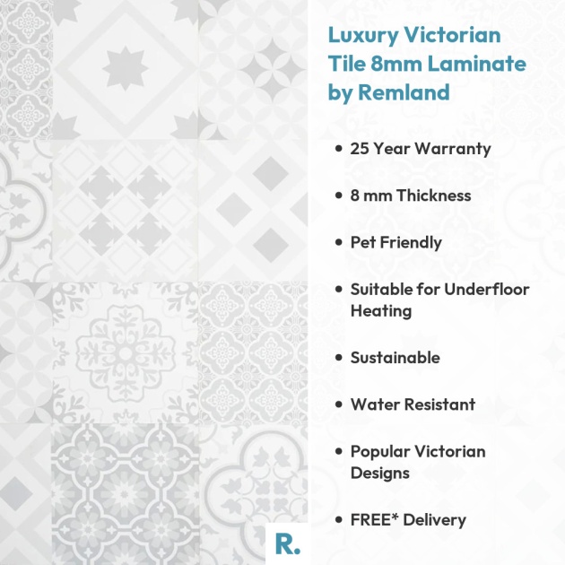 Luxury Victorian Tile 8mm Laminate by Remland | From £52.56 per pack