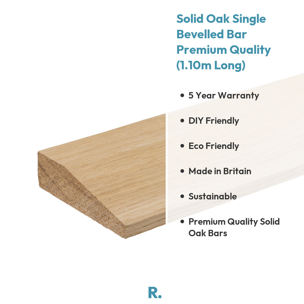Solid Oak Single Bevelled Bar Premium Quality (1.10m Long) | £24.95 each