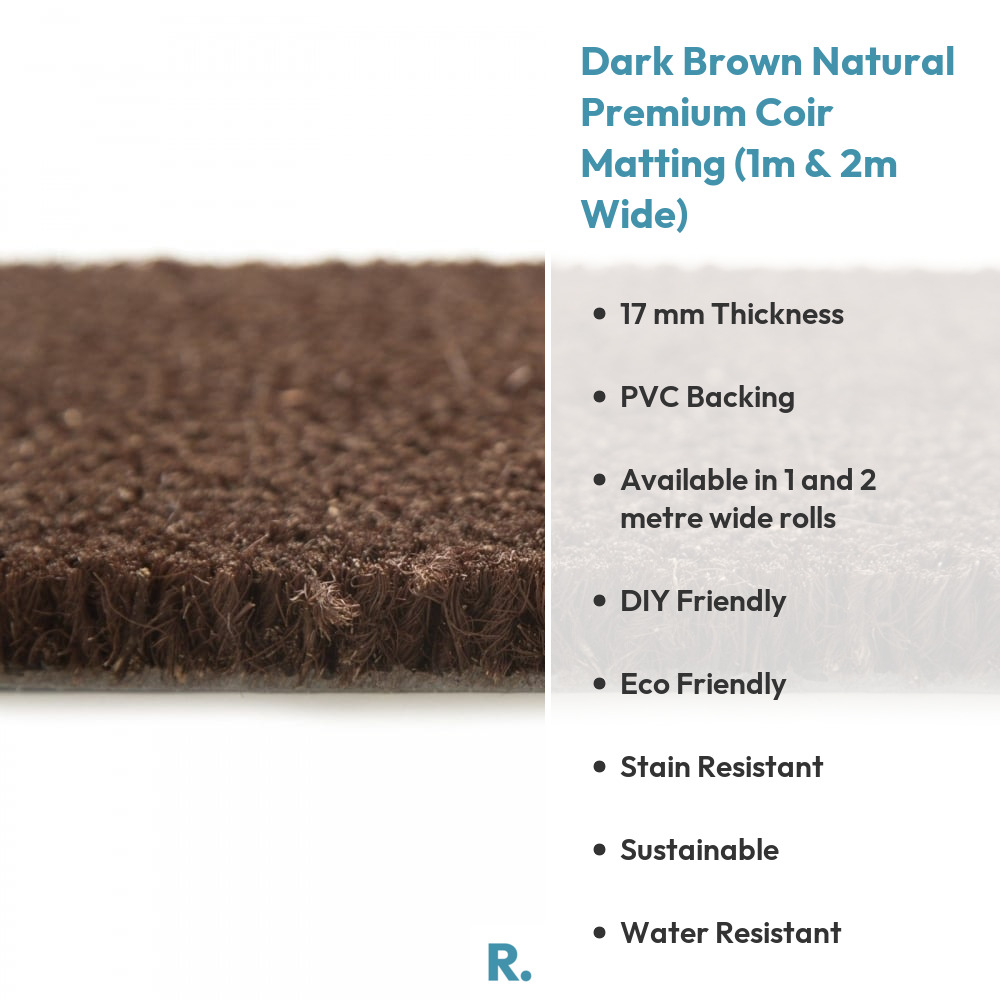 Dark Brown Natural Premium Coir Matting (1m & 2m Wide) | £37.95 / sq. metre