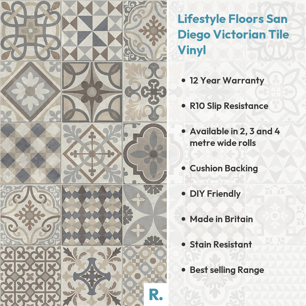 Lifestyle Floors San Diego Victorian Tile Vinyl | From £12.95 / sq. metre