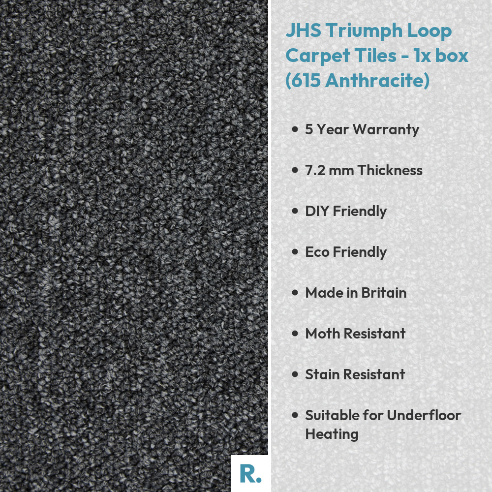 JHS Triumph Loop Carpet Tiles - 1x box (615 Anthracite) | £69.95 per box