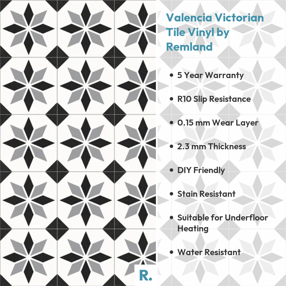 Valencia Victorian Tile Vinyl by Remland | From £8.95 / sq. metre