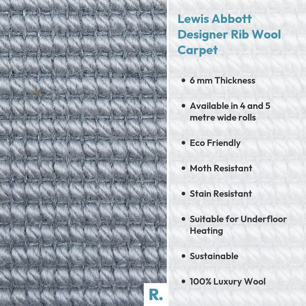Lewis Abbott Designer Rib 100% Wool Carpet | From £55.95 / sq. metre