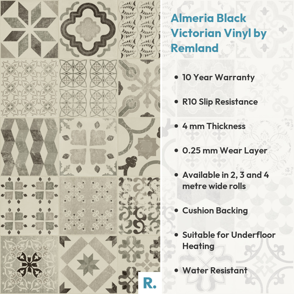 Almeria Black Victorian Vinyl by Remland | From £10.95 / sq. metre