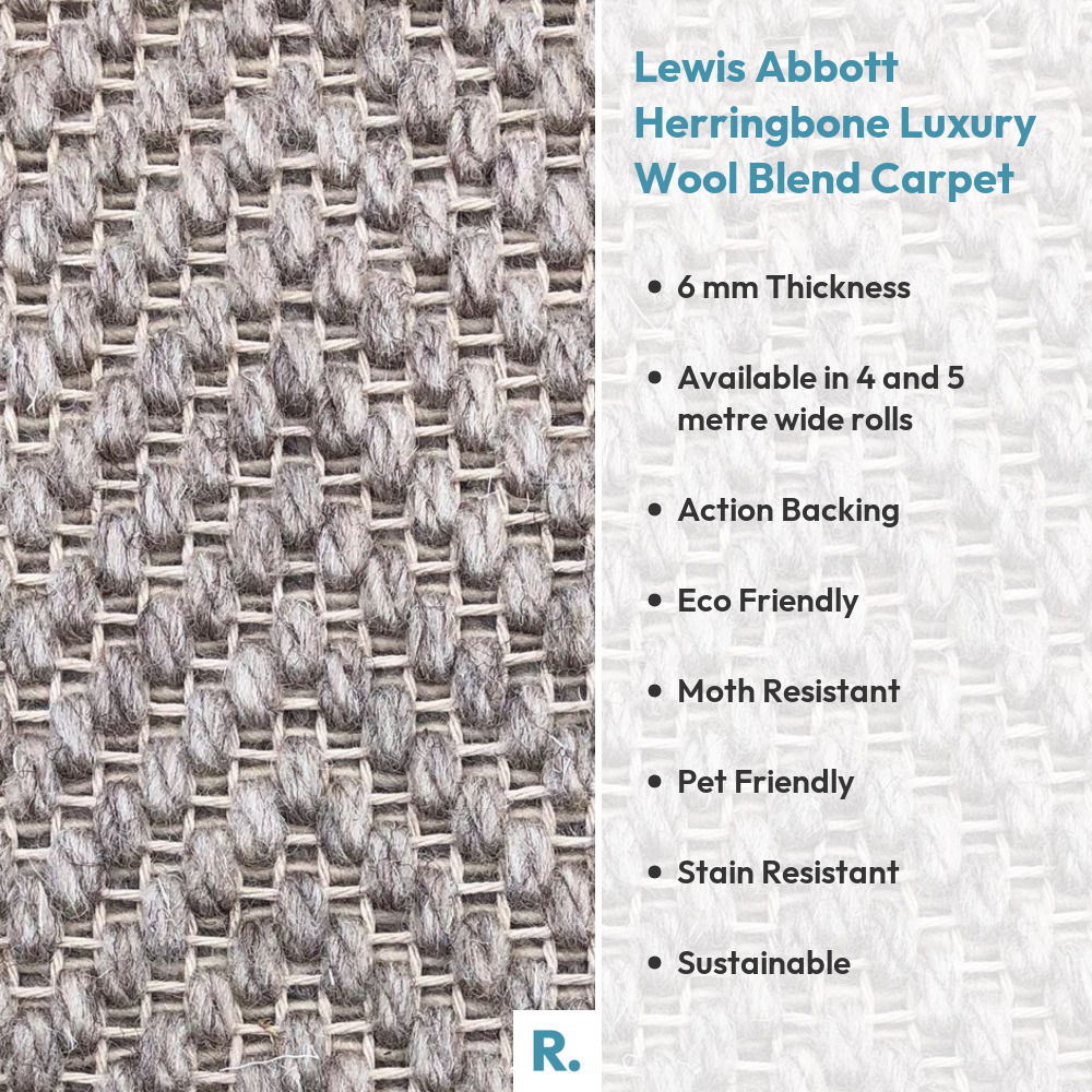 Lewis Abbott Herringbone Luxury Wool Blend Carpet | From £41.95 / sq. metre