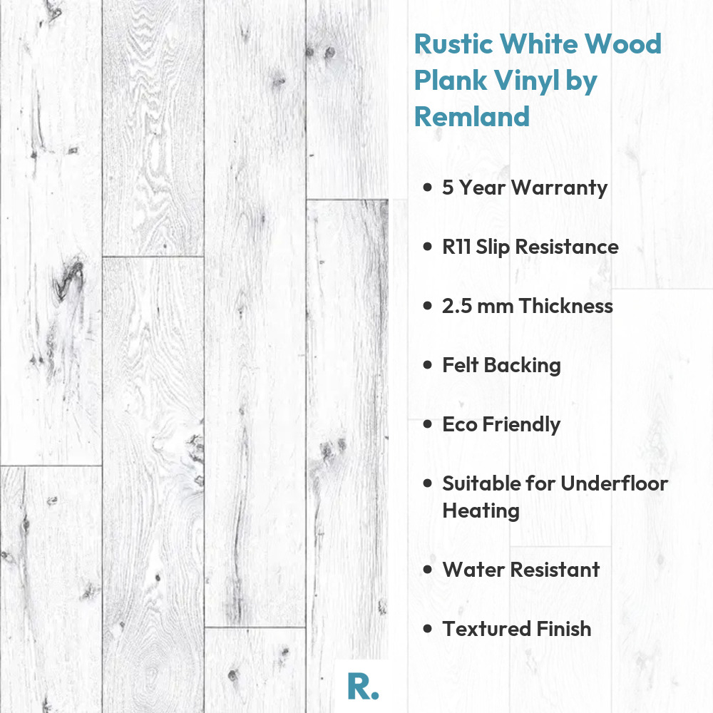 Rustic White Wood Plank Vinyl by Remland | From £11.95 / sq. metre