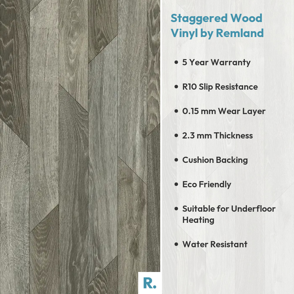 Staggered Wood Vinyl by Remland | From £6.95 / sq. metre