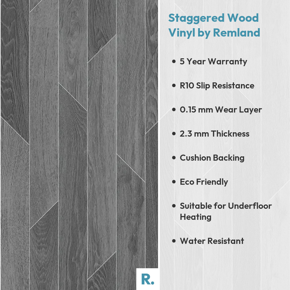 Staggered Wood Vinyl by Remland | From £6.95 / sq. metre