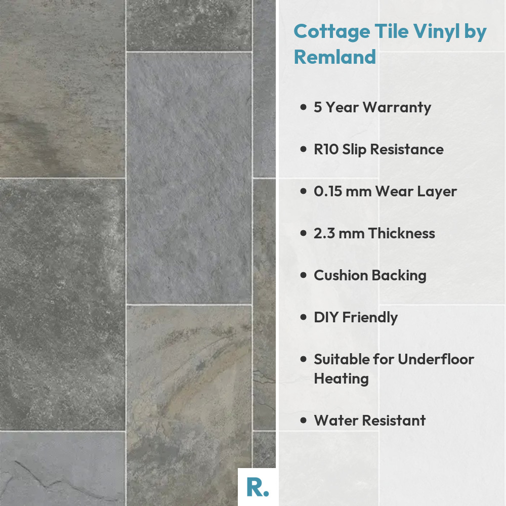 Cottage Tile Vinyl by Remland | From £6.95 / sq. metre