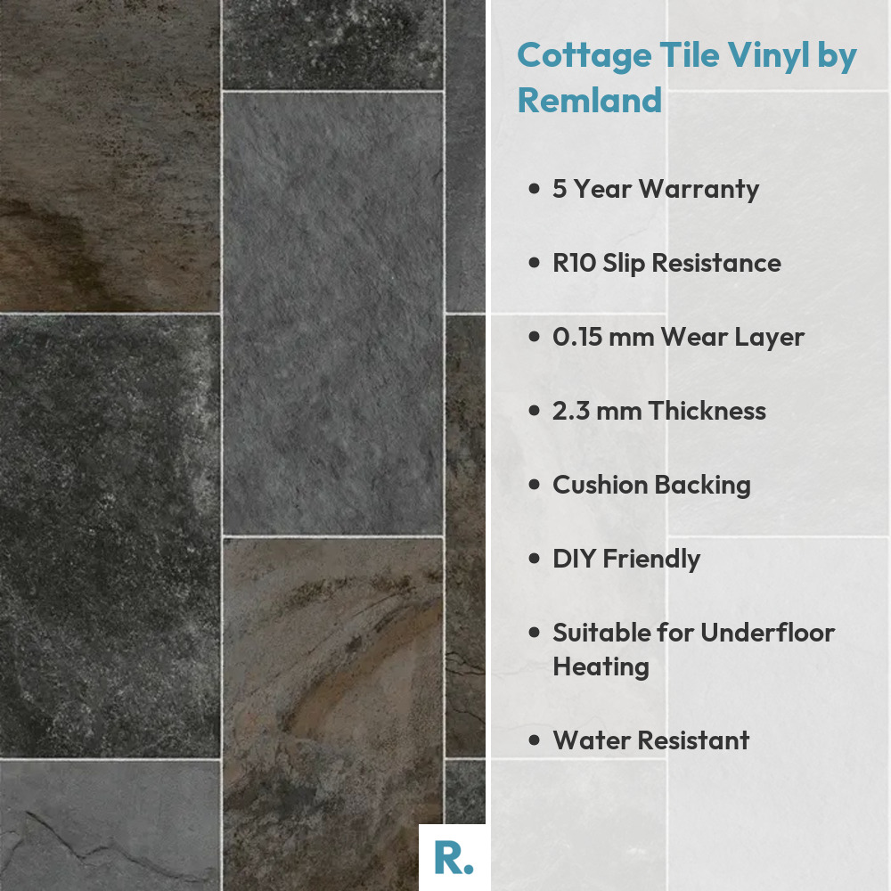 Cottage Tile Vinyl by Remland | From £6.95 / sq. metre