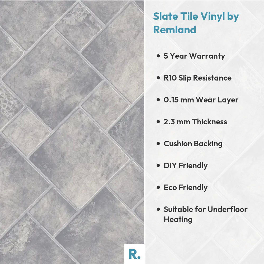 Slate Tile Vinyl by Remland | From £7.95 / sq. metre