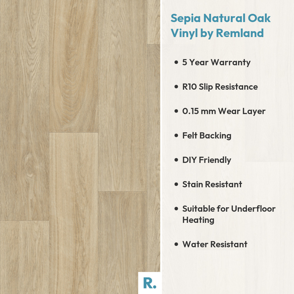 Sepia Natural Oak Vinyl by Remland | From £8.95 / sq. metre
