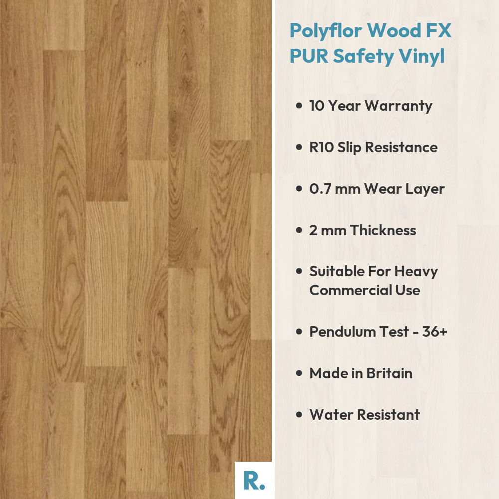 Polyflor Wood FX PUR Rustic Oak Commercial Safety Vinyl | From £30.95 / sq. metre