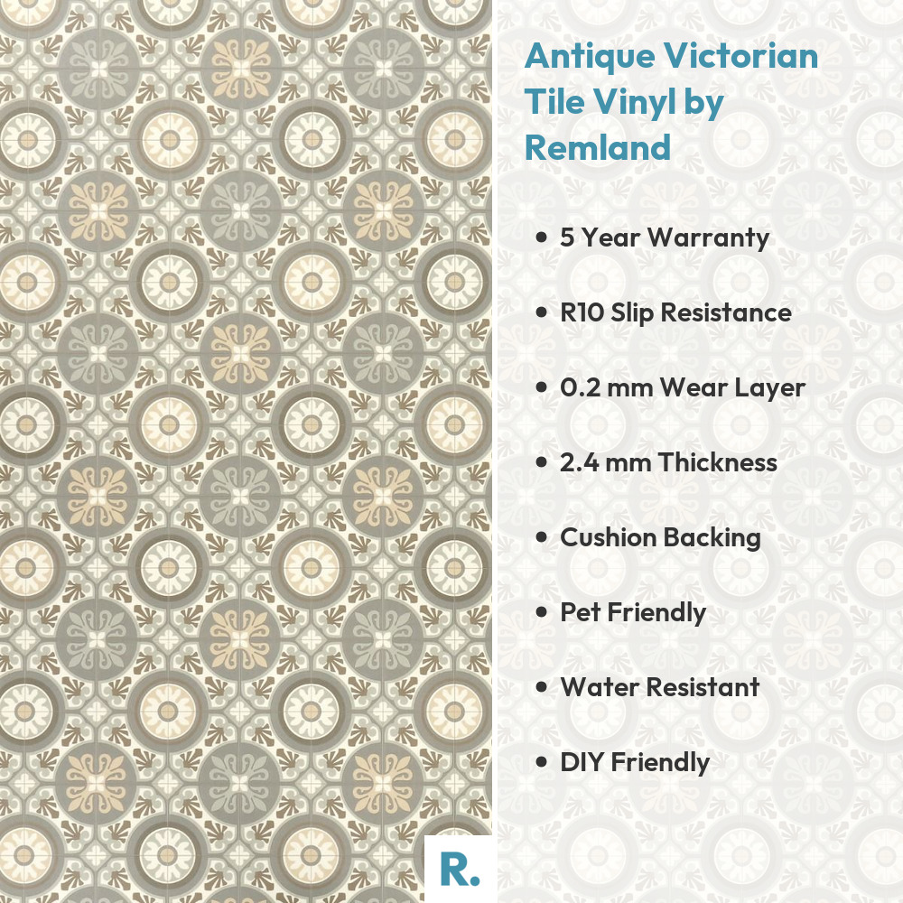 Antique Victorian Tile Vinyl by Remland | From £7.95 / sq. metre