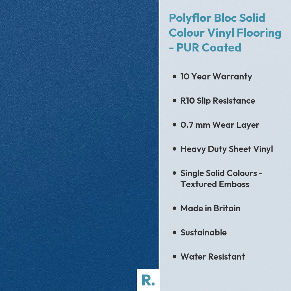 Polyflor Clearance Bloc Marine Blue Solid Colour Vinyl Flooring - PUR ...