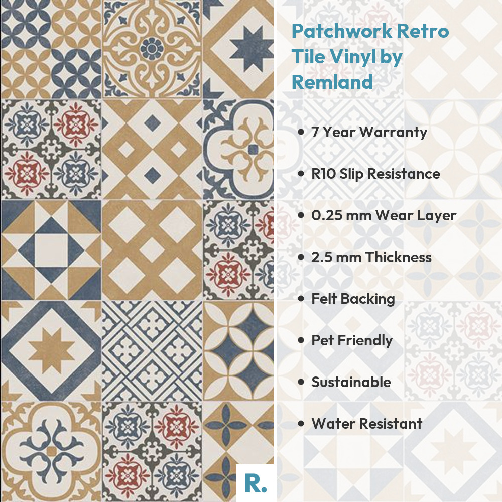 Patchwork Retro Tile Vinyl by Remland | From £16.95 / sq. metre